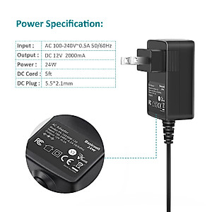 Basicvolt 12V 2A AC Adapter Universal DC Power Supply 12Volt 2A 1.5A 1A 500ma 300ma for TV Box Tablet Speaker GPS Webcam Router Alarm Clock and More 12V Devices