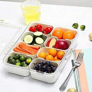 Snackle Box Container with Lid and Handle - 8 Compartments Divided Serving Tray, Portable Travel Snack Charcuterie Organizer for Candy, Fruits, Veggie and Snacks