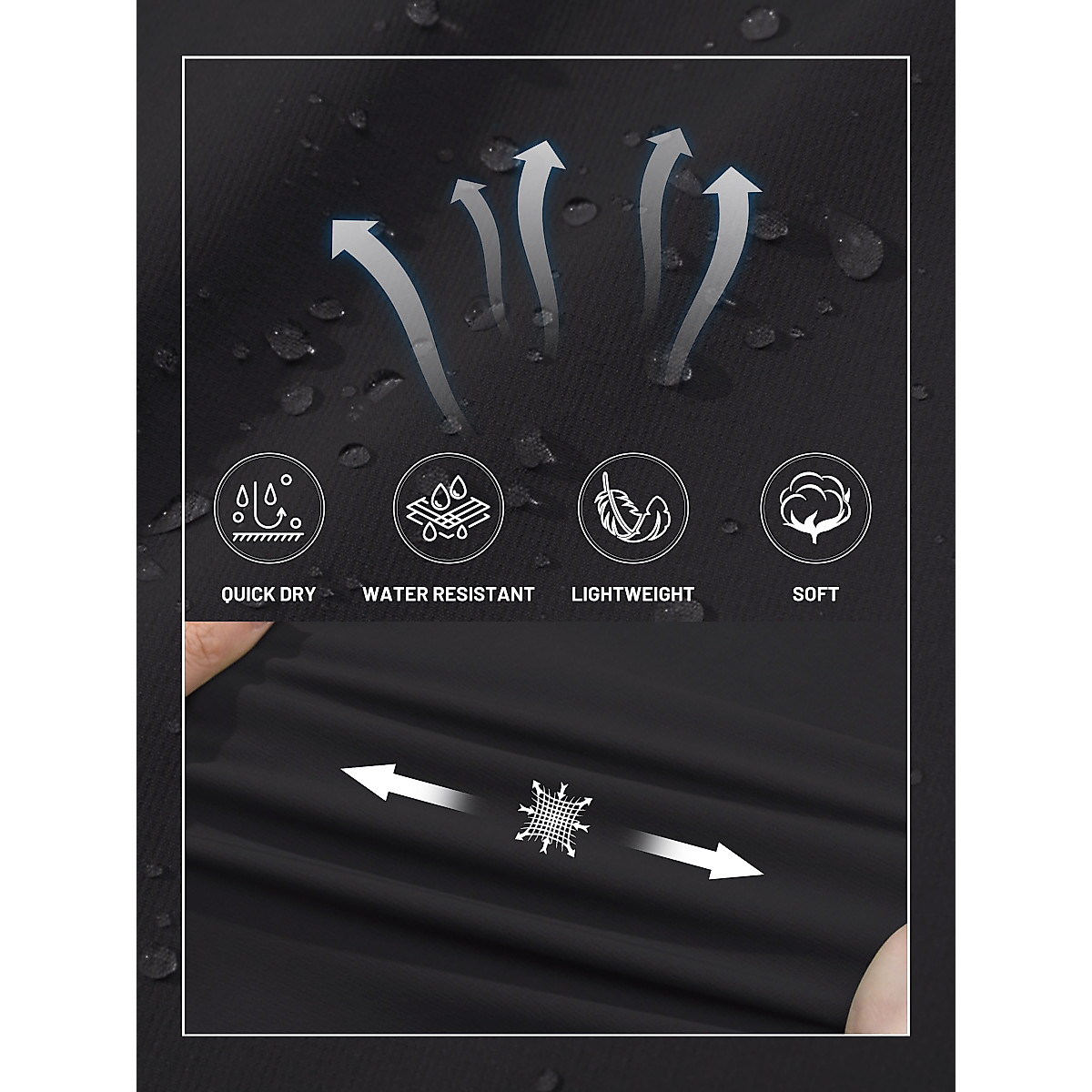 TACVASEN Mens Hiking Shorts Lightweight Quick Dry Black Cargo Fishing Shorts Water Resistant Golf Shorts with Pockets