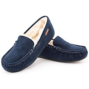 Parfeying Women's Sheepskin Moccasin Slippers Cow Suede Memory Foam Driving Style Loafers,L20102 INDI 9US Indigo/Indigo