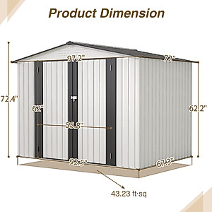 SPOWAY 8 x 6 FT Outdoor Storage Shed, Metal Storage Shed with Swinging Double Lockable Doors, Waterproof Outdoor Galvanized Steel Garden Shed for Backyard, Patio Lawn and Outside Use, White