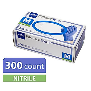 Medline FitGuard Touch Nitrile Exam Gloves, Disposable, Powder-Free, Cobalt Blue, Medium, Box of 300