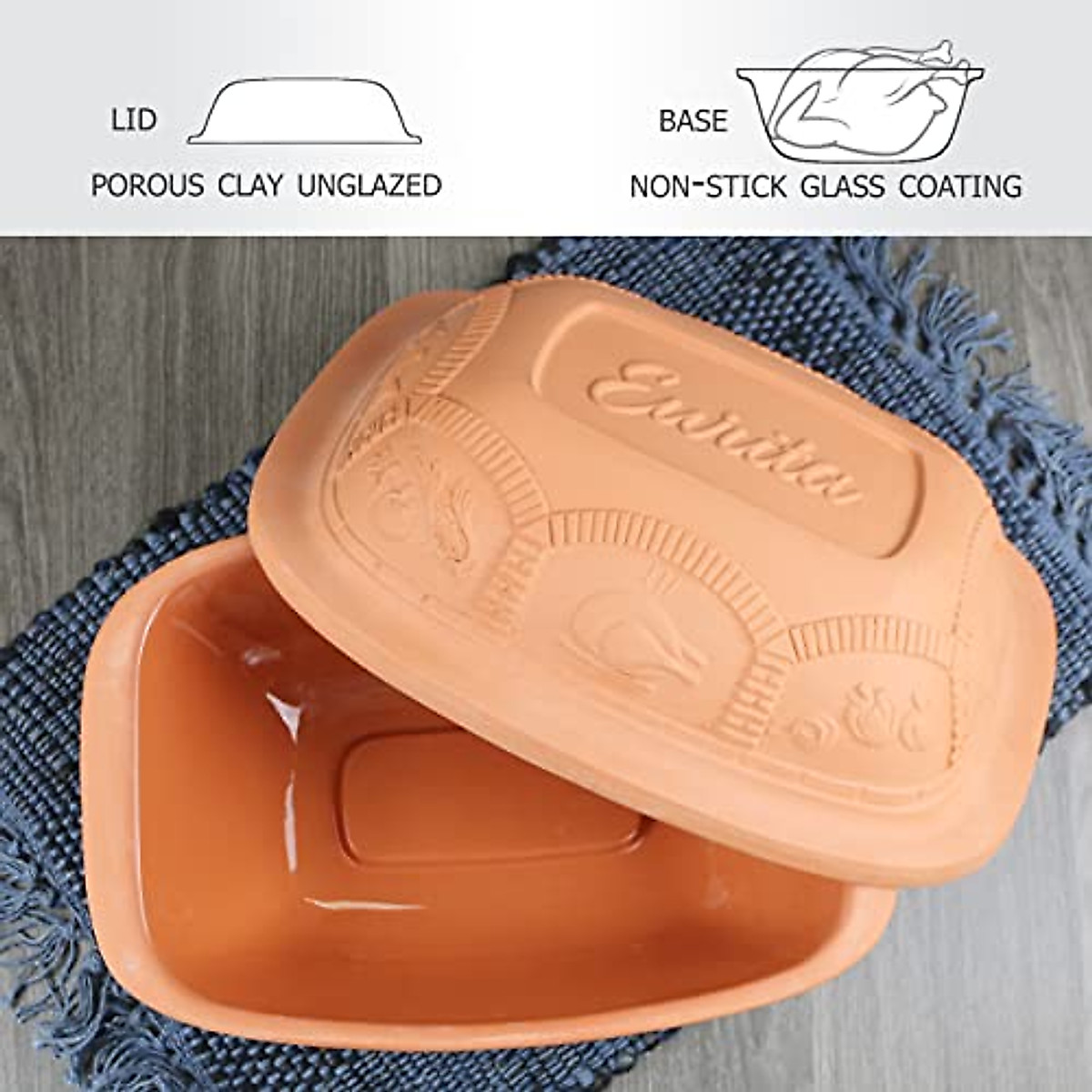 Eurita Clay Roaster, Non-Stick Dutch Oven, Healthy Clay Pot Cooking, With Free Recipe Guide, 3 Quarts