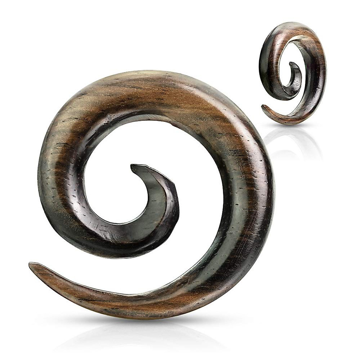 Pierced Owl Striped Ebony Wood Spiral Tapered Hanger Ear Plugs, Sold as a Pair (10mm (00GA))