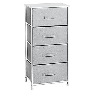 mDesign Tall Dresser Storage Tower Stand with 4 Removable Fabric Drawers - Steel Frame, Wood Top Organizer for Bedroom, Entryway, Closet - Lido Collection - Gray