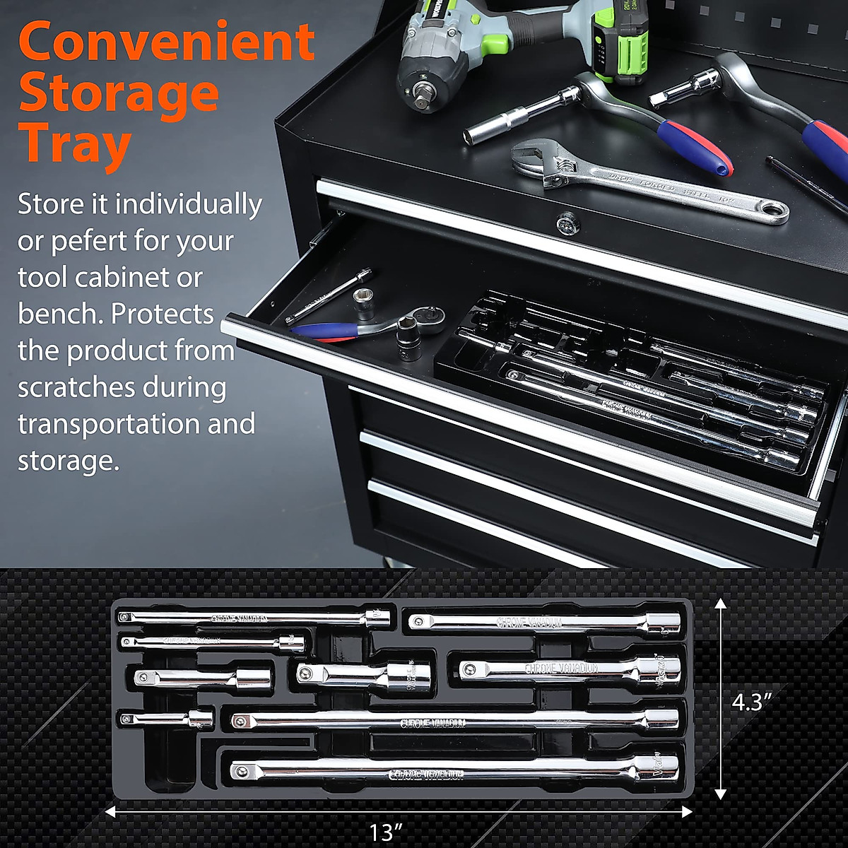 VALUEMAX 9 PCS Extension Bar Set, 1/4", 3/8", 1/2" Drive Socket Extension Bar Set for Ratchet Wrench, Premium Chrome Vanadium Steel with Mirror Finish, Chrome Plated, Storage Tray Included