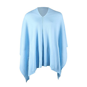 Women Ponchos Sweater Versatile Lightweight Solid Knitted Shawl Wrap Scarf Cape Accessories for Womens Sky Blue
