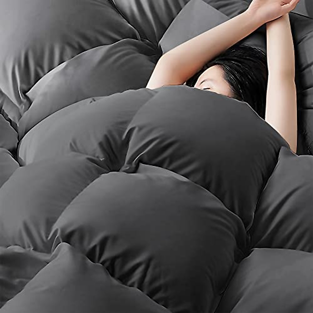 BEDHOURS Queen Comforter Set-3 Pieces Cooling Down Alternative Queen Size-All Season Reversible Comforter with 2 Pillow Sham (Dark Grey Queen)