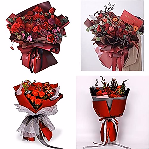 20 Pcs Black/Wine red Double Sided Color Flower Wrapping Paper,Waterproof Valentine's Day Bouquet Wrapping Paper 23x23Inch Used for DIY Crafts, Gift Packaging, Flower Shop Bouquet Packaging