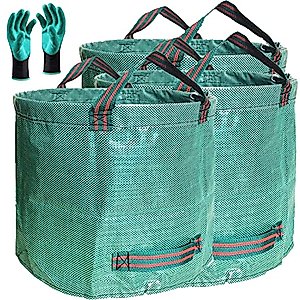 Professional 3-Pack 80 Gallons Lawn Garden Bag Leaf Waste Bags (D26, H33 inches) with Coated Gardening Gloves,Reuseable Heavy Duty Patio Bags,Grass Pool Bags,Home Yard Trash Bags with 4 Handles