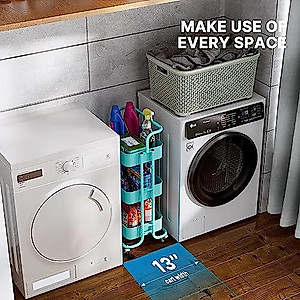 3 Tier Rolling Cart Organizer with Wheels, ADA Compliant, Metal Construction, Assembly Required, Spacious Storage Capacity, Lockable Casters, Hollow Carved Basket Design, 33.8'' H x 16.5'' W (Blue)