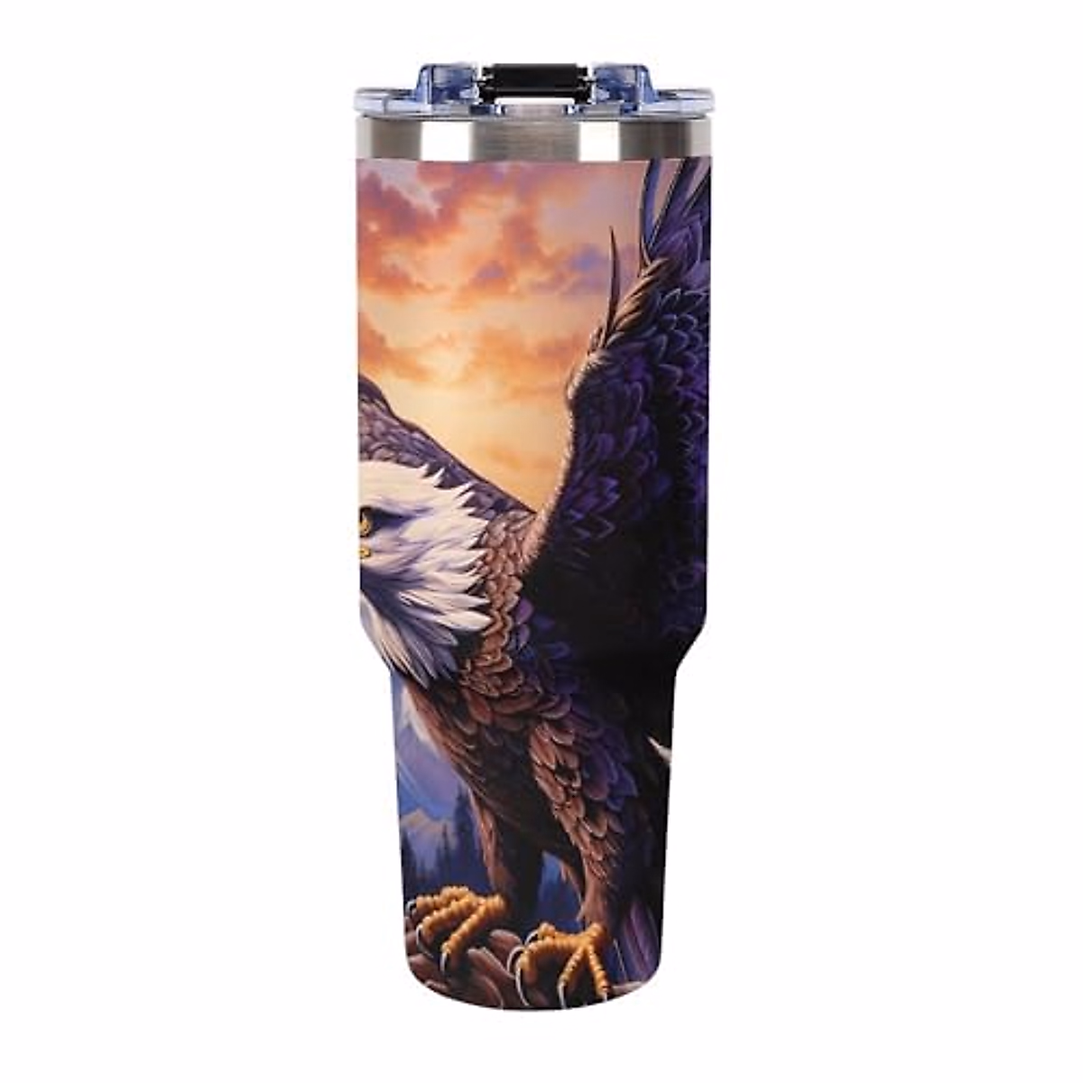 Bald Ea-gle 40 Oz Stainless Steel Cup Travel Tumbler with Handle and Straw Lightweight Coffee Mug for Home Office