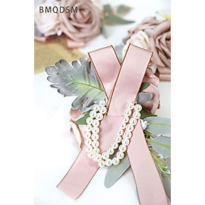 BMQDSM Wrist Corsage for Wedding，Party Prom Hand Flower Decor，Mother of The Bride Corsage，Shoulder Corsages，Bridesmaid Girl Rose Wrist Flower（Set of 4 Dusty Rose