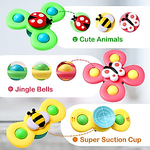 Hooku 3 PCS Baby Bath Spinner Toy with Rotating Suction Cup Spinning Top Toy Animal Spin Sucker Baby Bath Toys Dining Chairs Toys Windmill