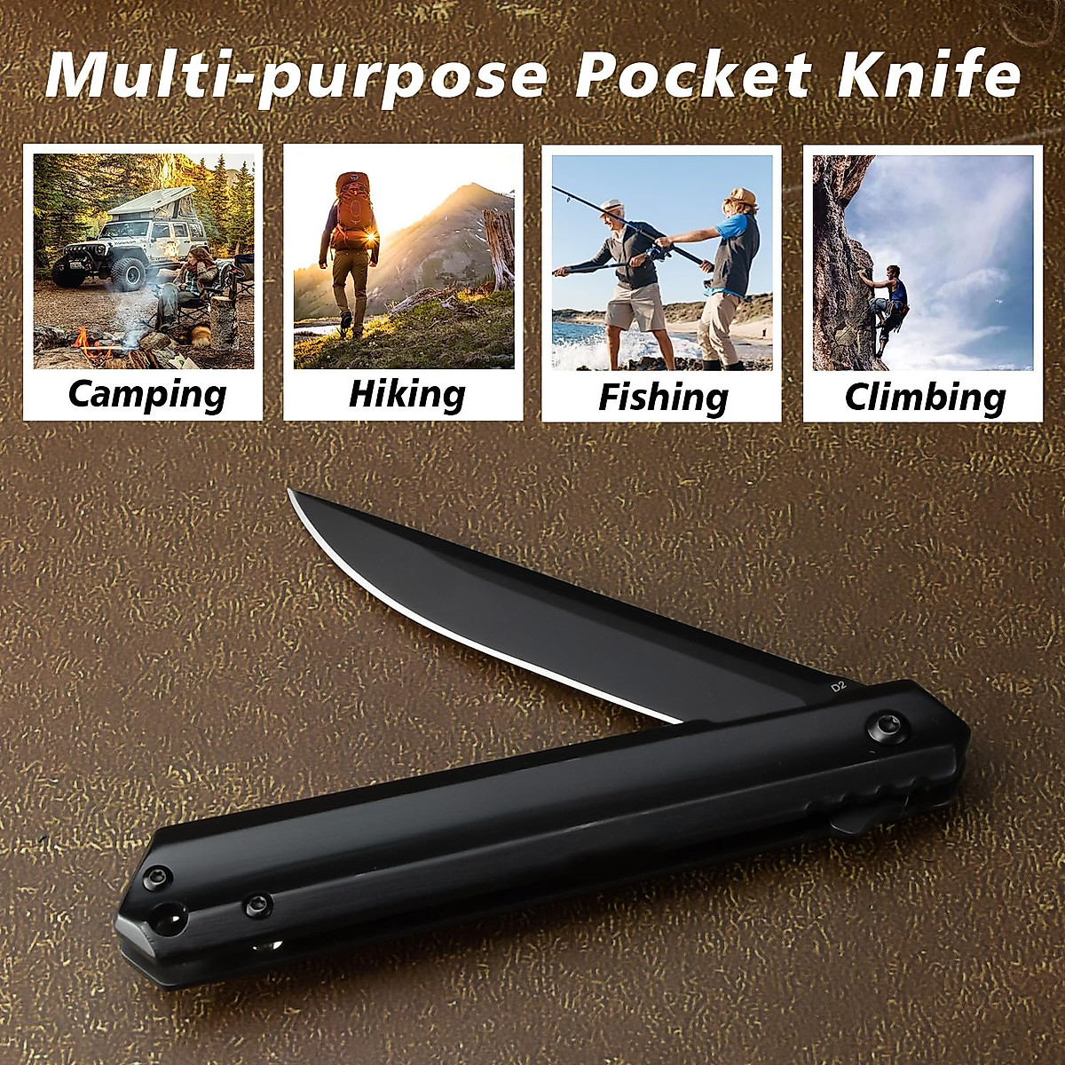 ohmonlyhoo Folding Knife, 3.3 inch Pocket Knife with Pocket Clip and D2 Blade, EDC Knife for everyday carry, Great Gift for Men and Women
