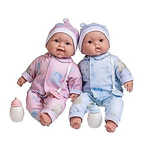 JC Toys Twins 13" Realistic Soft Body Baby Dolls Berenguer Boutique | Twins Gift Set with Removable Outfits and Accessories | Pink and Blue | Caucasian | Ages 2+