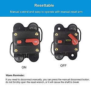 WOHHOM 150Amp Circuit Breaker Manual Reset Fuse holder, 30A-300A 12V-24V DC Protection Reset Fuse for Trolling Motor Auto Car Marine Boat Stereo Audio Inline Fuse Inverter (150A)
