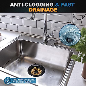 BOTEMY 3-1/2 inch Pop Up Kitchen Sink Drain Strainer Assembly 304 Stainless Steel with Removable Strainer Basket Stopper, Matte Black