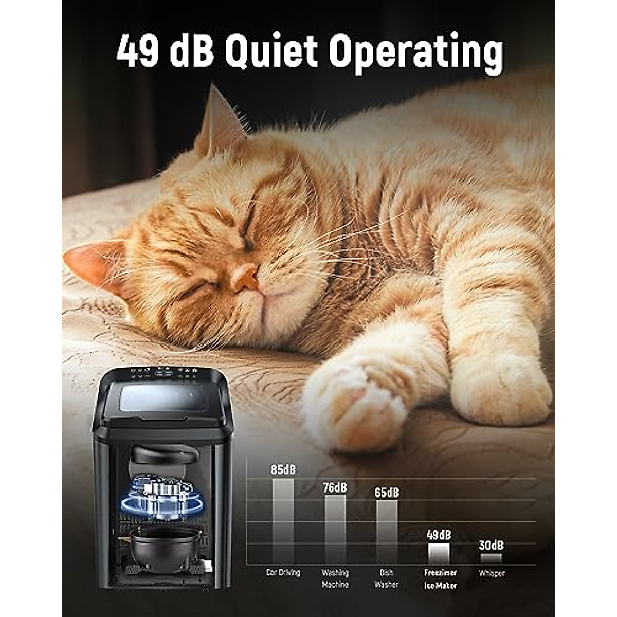 Dreamiracle Ice Maker Machine Countertop Self-Cleaning, 33lbs/24h, Two-Size Bullet Ice Cubes, 2.8L Water Tank, 9 Cubes/Batch