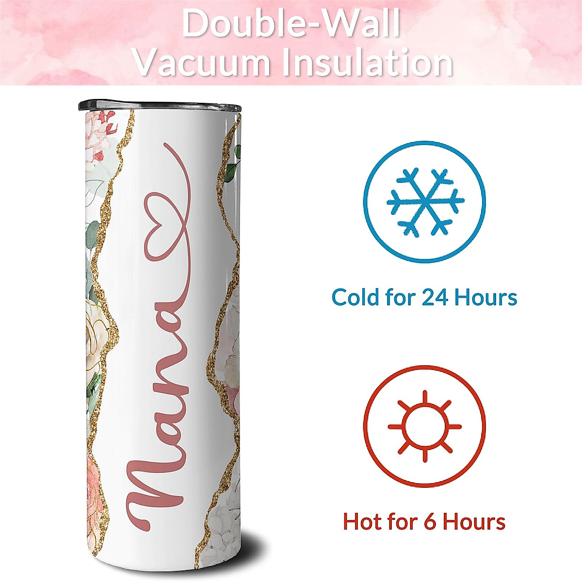 owbgsdh 20 oz Nana Skinny Tumblers with Lid and Straw, Nana Stainless Steel Vacuum Insulated Travel Coffee Mug Cup Water Bottle, Nana Birthday Gifts for Grandmother