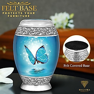 Malaika Memorials Blue Butterfly Urn - Adult Cremation Urn for Human Ashes Women/Men - Cremation Urns for Ashes Adult Female/Male - Funeral Urns for Mother, Dad or Other Loved One up to 200 lbs