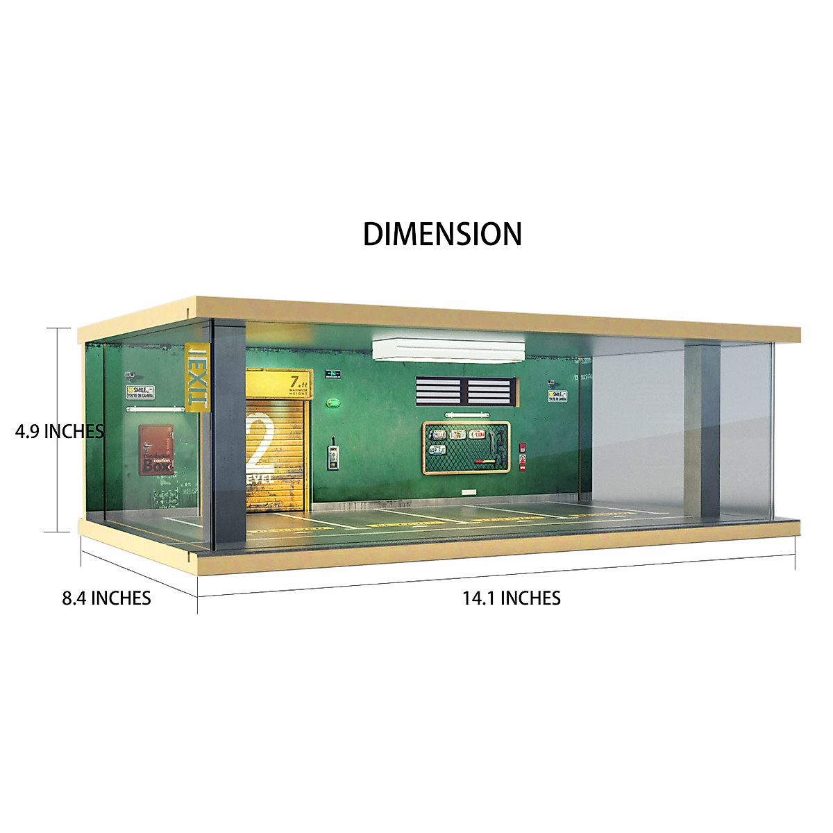 Display Case for 1/32 or 1/36 Diecast Cars, Acrylic Display Case for Toy Motorcyle with LED Lighting, 4P Green Wall