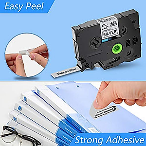 GREENCYCLE 2 Pack Replacement AZE Tapes 12mm 0.47 Inch 1/2" Black on Silver Laminated Label Tape TZe-931 TZe931 TZ931 TZ-931 Compatible for Brother Cube PTD210 PTD600 PTH110 PT1230 Label Maker