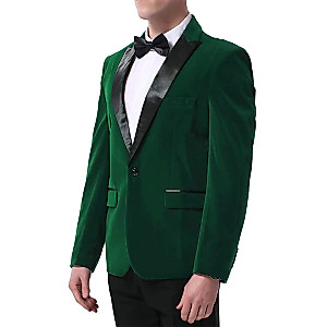 Cloudstyle Mens 2-Piece Suit Peaked Lapel 1 Button Tuxedo Slim Fit Dinner Jacket Pants,Dark Green,Large