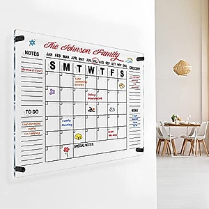 Loiion Large Acrylic Calendar, Personalized Dry Erase Board, Family Calendar 2023 Calendar Reusable Monthly Weekly To Do List, Office, Glass, Custom Calendar Housewarming Gift 22.8”x15.8“