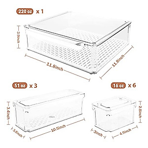 Finkoo 10 Pcs Fridge Organizer, Stackable Refrigerator Storage Bins with Lids, Kitchen Organization and storage BPA-Free Pantry Clear Storage Containers for Food, Drinks, Vegetable Fruits