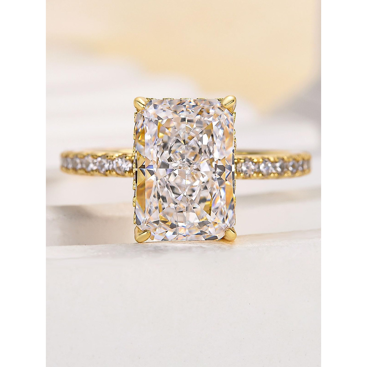 Effinny 3.5ct Radiant Cut Engagement Ring for Women,Yellow Gold Plated Sterling Silver Simulated Diamond White Sapphire Promise Ring(Size:7)