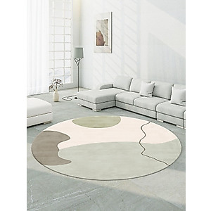 Puyosvr Modern Abstract Teal Round Rug 4ft Fluffy and Comfortable Faux Wool Rug Nordic Light Luxury Style Circle Carpet for Office Dining Room Nursery Kids Classroom