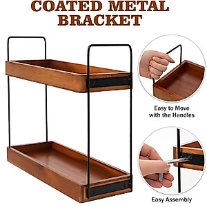 BUMPEXPAND 2 - Tier Acacia Bathroom Organizer Countertop, Storage Wood Corner Bathroom Rack for Vanity Kitchen Under Sink, Tiered Tray Makeup Stand Organizers Office Desk