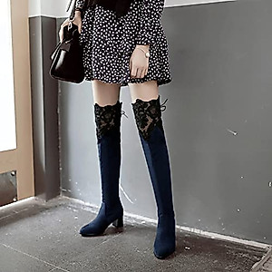 Apostrophe Boots New European and American Sexy Hollowed Out Lace High Heel Over Knee Boots Women High Knee Flat Boots (Black #5, 9)