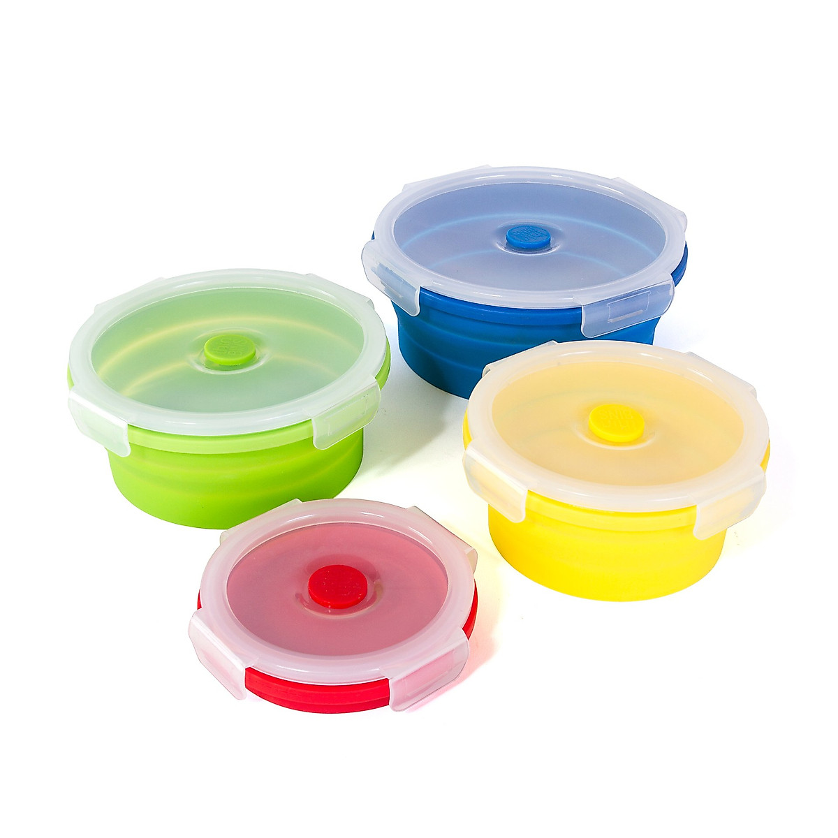 Thin Bins Collapsible Containers Set of 4 Round Silicone Food Storage Containers BPA Free, Microwave, Dishwasher and Freezer Safe - No more cluttered container cabinet! SC-149A