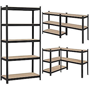Topeakmart 5-Tier Utility Shelves, Metal Storage Shelves Garage Shelving Unit Adjustable Garage Storage Shelves Storage Racks Heavy Duty Shed Shelving- Black, 35.5 x 16 x 71 Inch