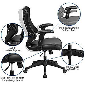 Flash Furniture Kale High Back Designer Black Mesh Executive Swivel Ergonomic Office Chair with LeatherSoft Seat and Adjustable Arms