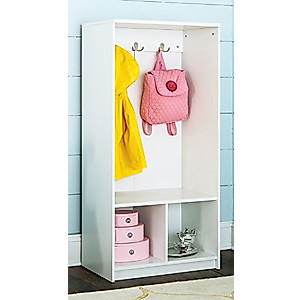ClosetMaid KidSpace Wood Locker, 2 Cubby Cube Compartments, Open Storage, 3 Hooks, for Coats, Backpacks, Jackets, White Finish, 49-Inch