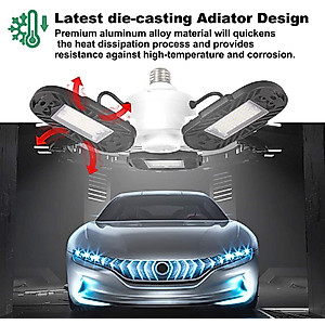 OOOLED 2 Pack LED Garage Lights, 80W LED Garage Lighting, Deformable LED Garage Lights Supporting E26 Screw Socket, 9600LM 6500K Super Bright White, LED Lights for Garage, Workshop, Basement