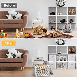 Iirios Storage Bins With Lids, 3 Pack Linen Foldable Storage Bins, Metal Clothes Storage Containers with Handles, Stackable Storage Baskets for Clothing, Blanket, Comforters, Pillows and Toys (White)