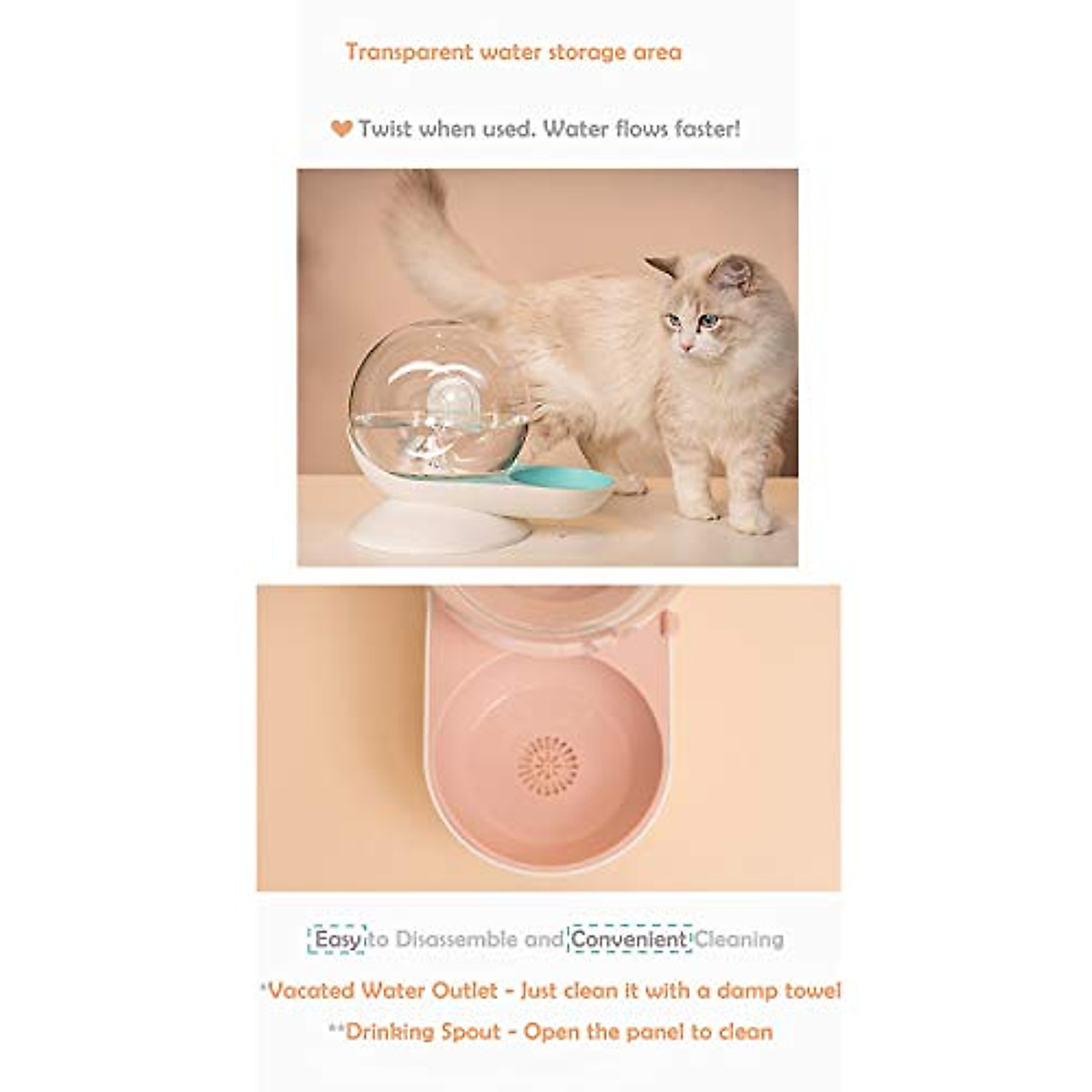 2.8/99oz Snail-Shaped cat Dog Automatic Water Feeder, cat Dog Water Dispenser, Pet Water Fountain, 7 Replacement Filters, Large Capacity self-Waterer for Cat Dog Small Animals, BPA Free (Grey)