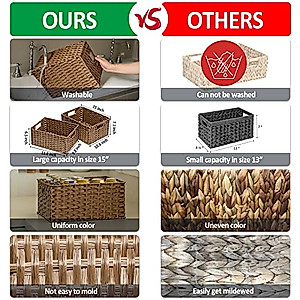 ROSOS Wicker Baskets 4 Pack, Waterproof Wicker Storage Basket with Handles, Washable Large Wicker Baskets for Storage