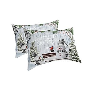 Edwiinsa Merry Christmas Pillow Covers King Standard Set of 2 20x36 Bed Pillow, Plush Soft Comfort for Hair/Skin Cooling Pillowcases with Envelop Closure Throw Covers Snowman Winter Pine Tree Leaves