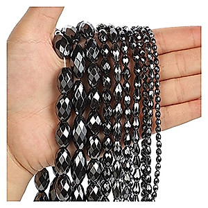 NHBT YU Natural Stone Beads Black Hematite Round Loose Beads for Jewelry Making Needlework Bracelet DIY 1-14 MM T87 (Color : H8472, Item Diameter : 5x8mm about49 pcs)