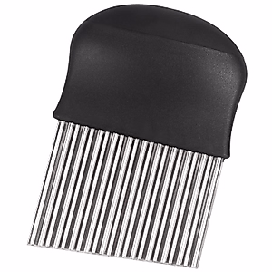 Strong Crinkle Cutter Heavy Duty French Fry Knife Thicken Stainless Steel Wavy Chopper Black Handle Durable Slicer for Potato Cucumber Veggies (Black)