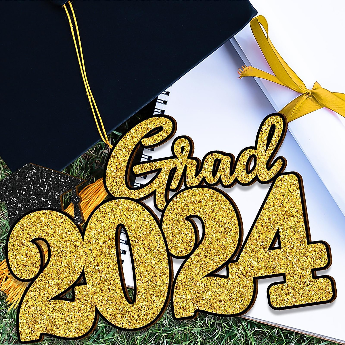Gold Graduation Party Decorations for Class of 2024 - Grad 2024 Wood Sign Photo Prop for College High School Graduation Party Supplies