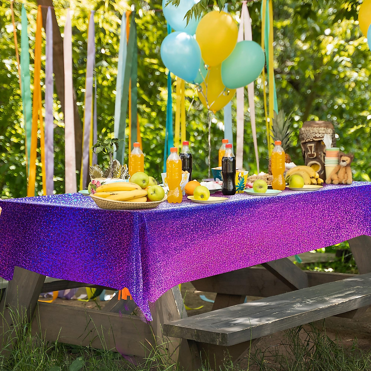 Blue & Purple Holographic Laser Tablecloth 40" x 108" Iridescence Frozen Mermaid Birthday Party Table Cloth Plastic Foil Table Cover For Under The Sea Ocean Winter Wedding Anniversary Party Supplies