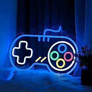 GOVZERY Cool Gamepad Neon Signs for Boys Room Decor 16.5''x10'' LED Neon Light Sign for Bedroom Wall Decor Gaming Decor for Boys Room Kids Game Room Teen Room Man cave (Blue-dimmable)