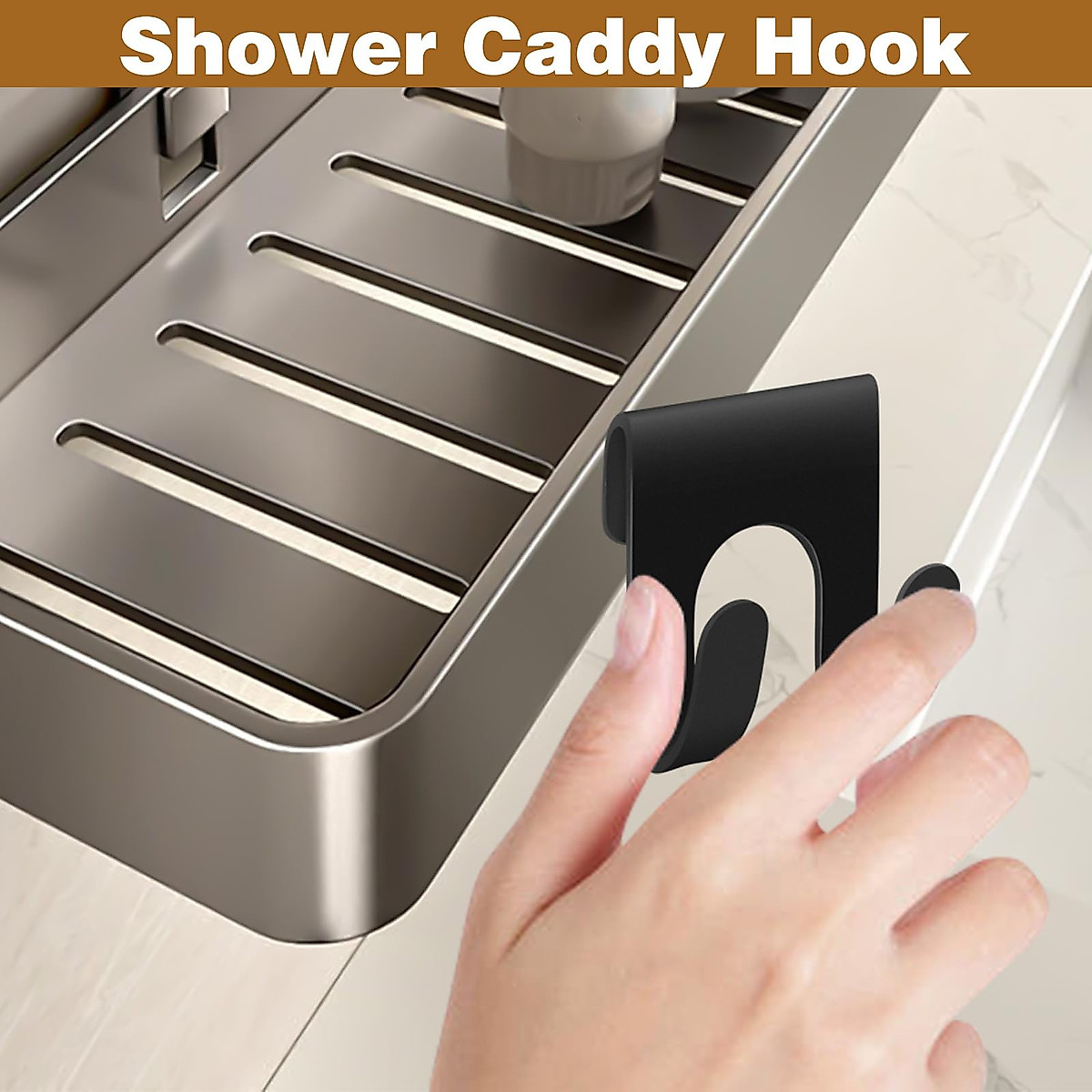 4Pcs Shower Caddy Hooks, Black Shower Hooks Razor Holder for Shower, Metal Shelf Basket Rack Hooks Shower Hanger Bathroom Hangers Organizers, Double Hook Shower Shelf Hooks for Loofah Sponge(Black)