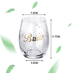 Nuogo 6 Pieces Bridesmaid Wine Glass Bridesmaid and Bride Durable Stemless Wine Glasses Gold Engagement Wedding Wine Glass for Bridesmaids Bachelorette Party Supplies